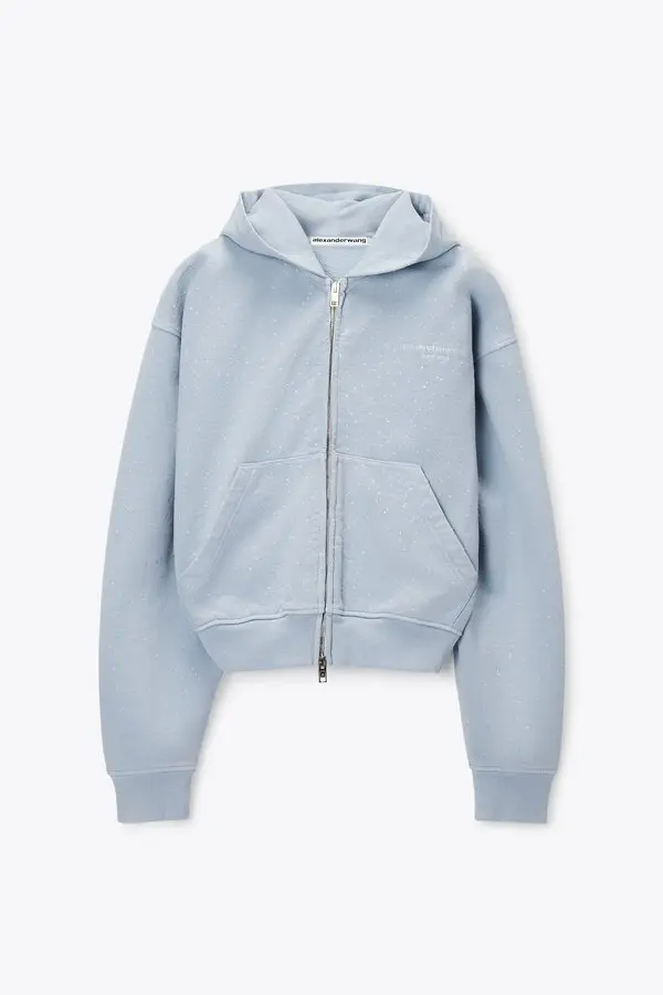 Alexander Wang Crystal Hotfix Zip-up Hoodie - Washed Sky