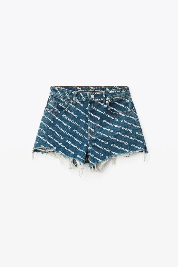 Alexander Wang Bite Logo Short In Deep Blue Denim