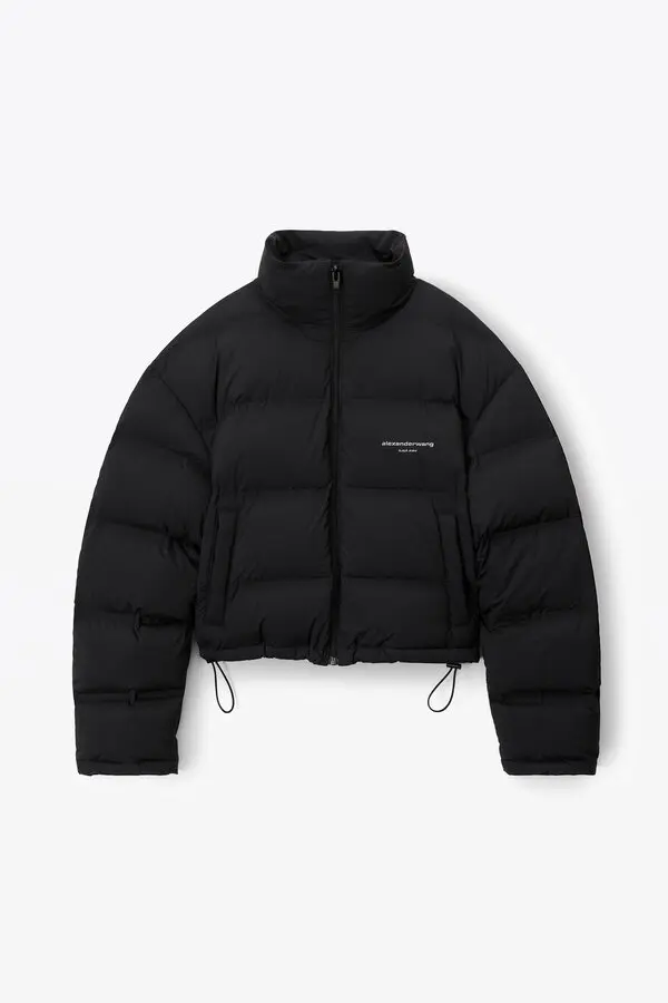 Alexander Wang Jacquard Channel Cropped Puffer W/ Reflective Logo - Black