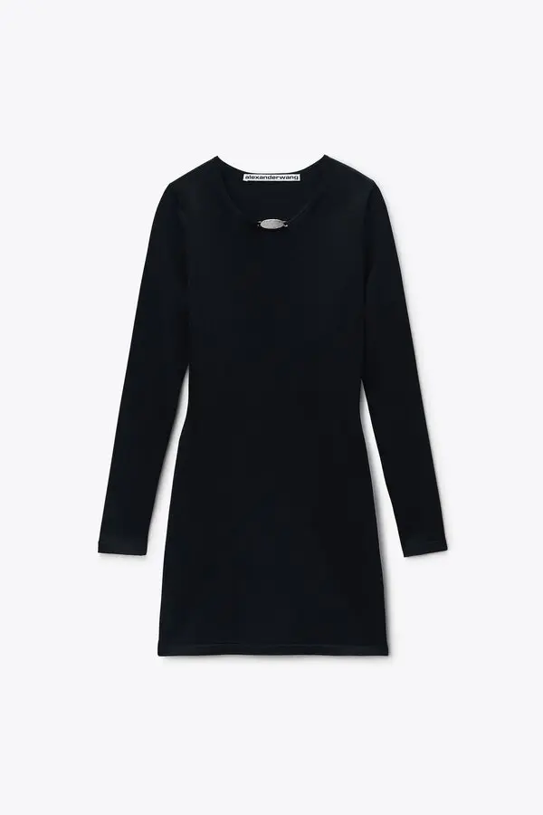 Alexander Wang Metal Logo Minidresss In Matte Jersey - Black