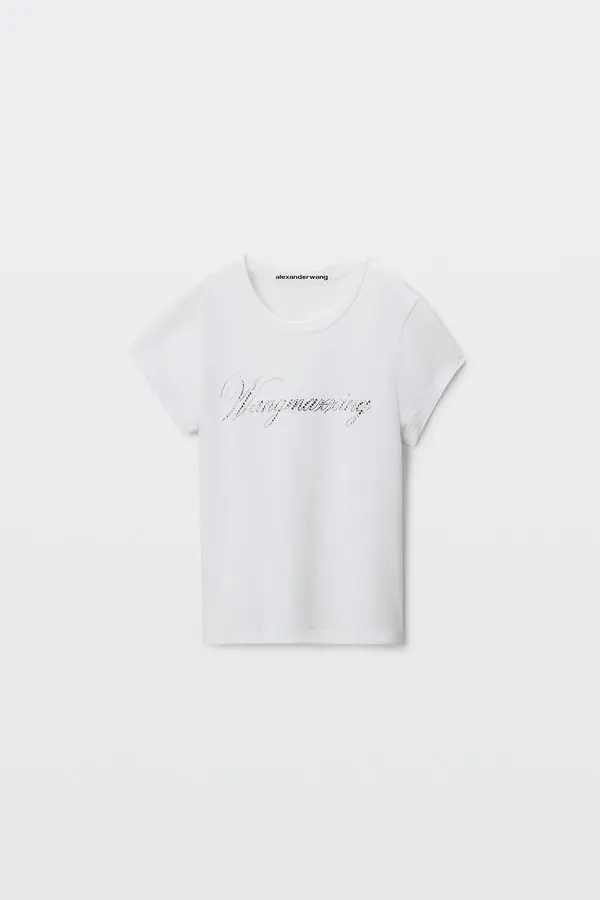 Alexander Wang Crystal Hotfix Graphic Fitted Tee - White