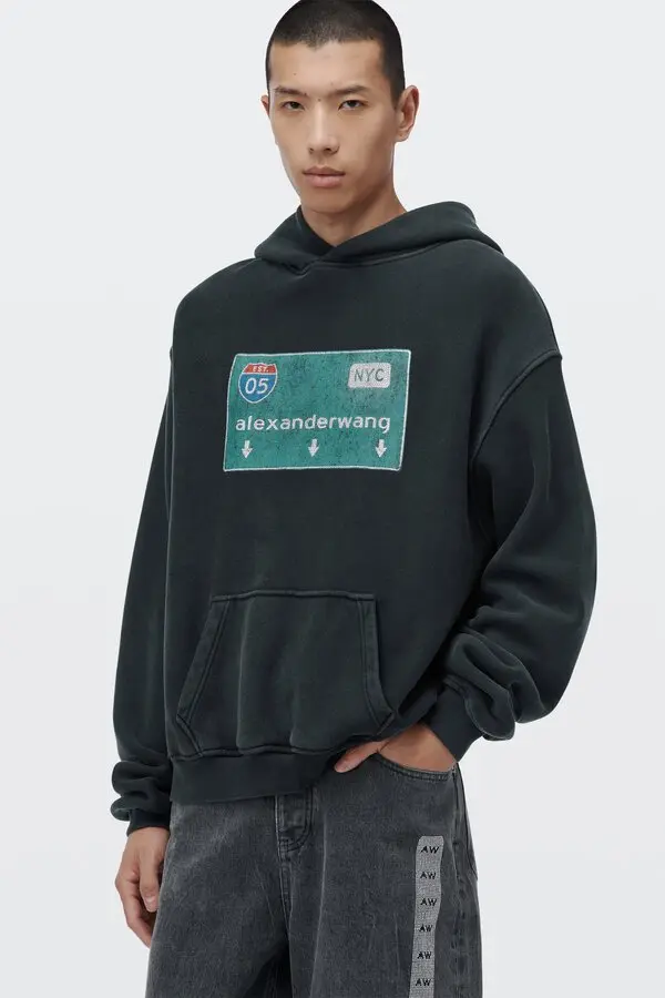 Alexander Wang Street Sign Graphic Hoodie - Washed Black
