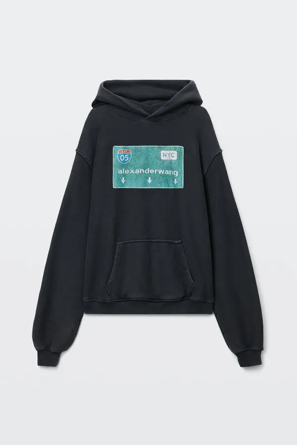 Alexander Wang Street Sign Graphic Hoodie - Washed Black