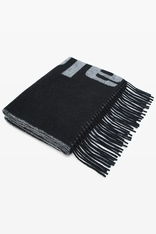 Alexander Wang Logo Jacquard Scarf In Wool Cashmere - Black