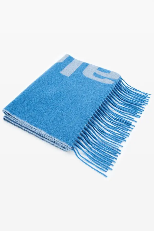 Alexander Wang Logo Jacquard Scarf In Wool Cashmere - Blue/grey