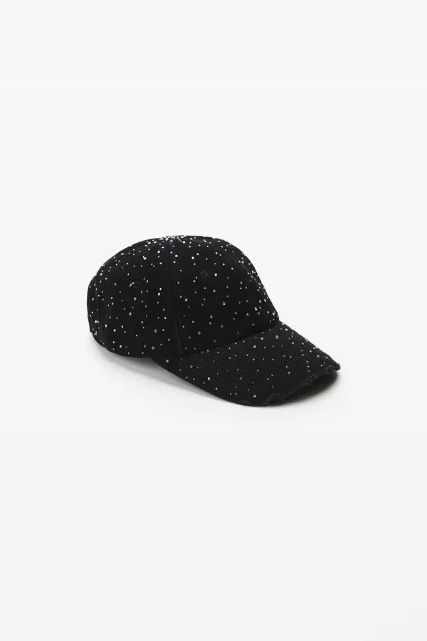 Alexander Wang Crystal Hotfix Distressed Baseball Cap - Black