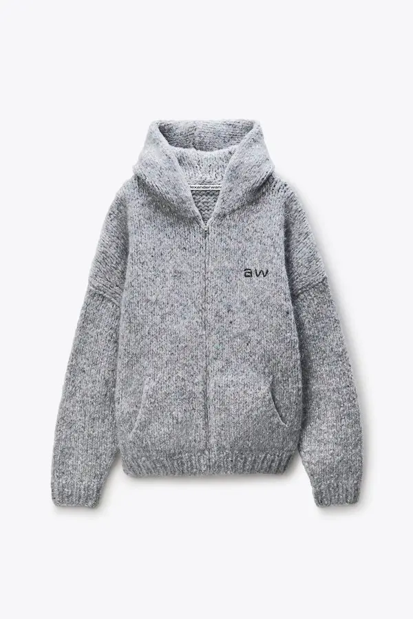 Alexander Wang Oversized Zip Up Hoodie With Aw Embroidery - Grey Multi