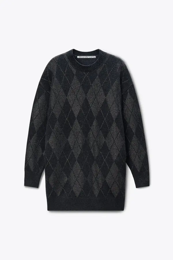 Alexander Wang Crystal Hotfix Argyle Wool-blend Dress