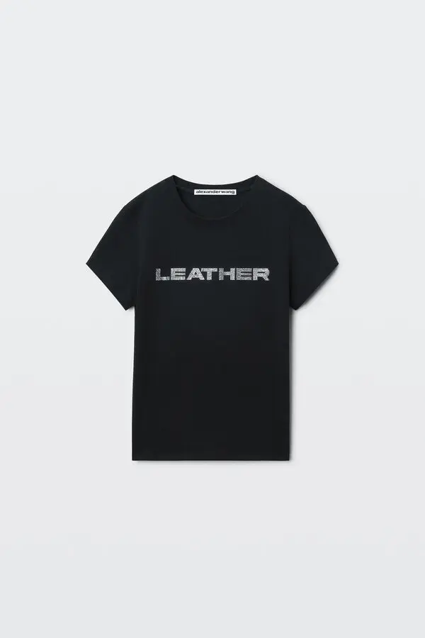 Alexander Wang Crystal Hotfix Graphic Fitted Short Sleeve Tee - Black