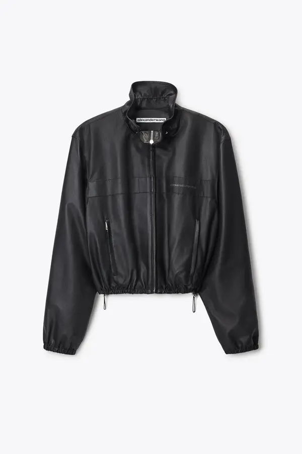 Alexander Wang Cropped Leather Jacket With Gathered Collar