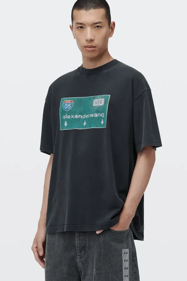 Alexander Wang Street Sign Graphic Tee - Washed Black