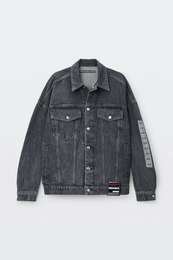 Alexander Wang Oversized Graphic Trucker Jacket - Deep Washed Grey