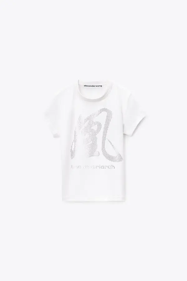Alexander Wang Crystal Hotfix Graphic Baby Tee - White