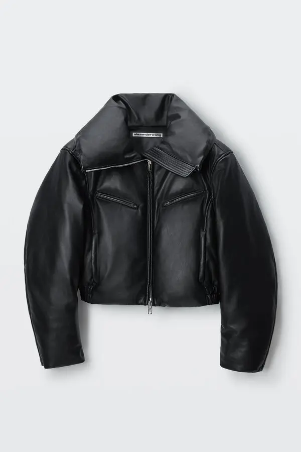 Alexander Wang Leather Funnel-neck Puffer Jacket - Black