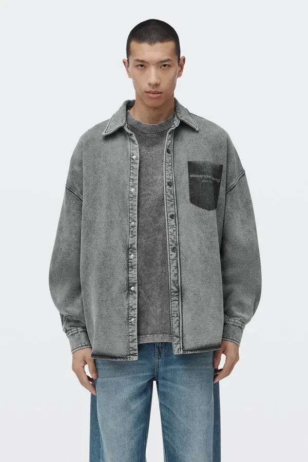 Alexander Wang Shadow Pocket Button Down Shirt - Washed Grey