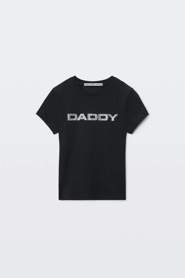 Alexander Wang Crystal Hotfix Graphic Fitted Short Sleeve Tee - Black