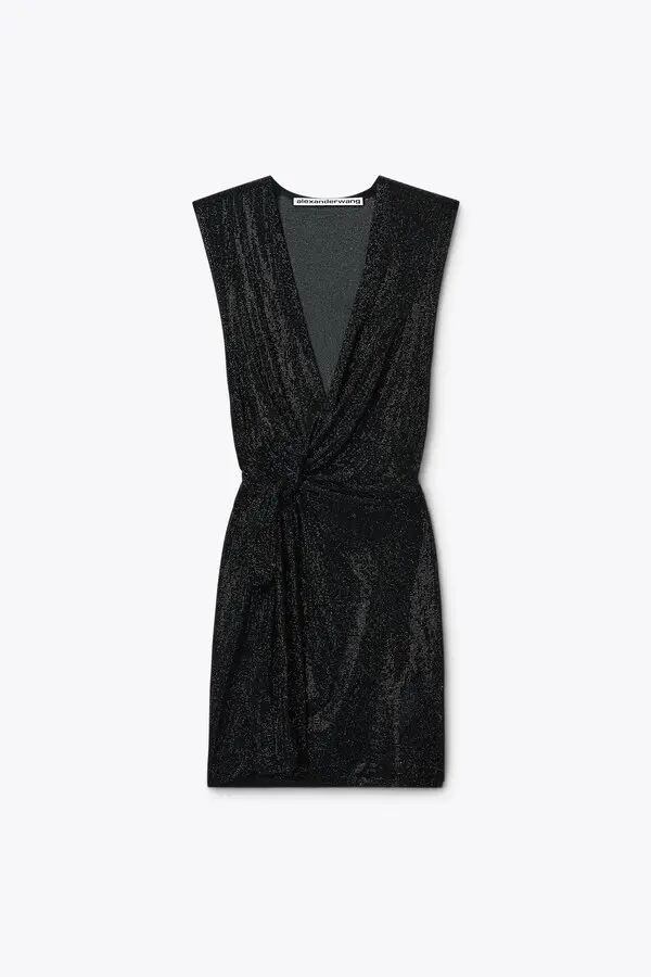 Alexander Wang Crystal Hotfix Knotted Deep V-neck Tank Dress - Black