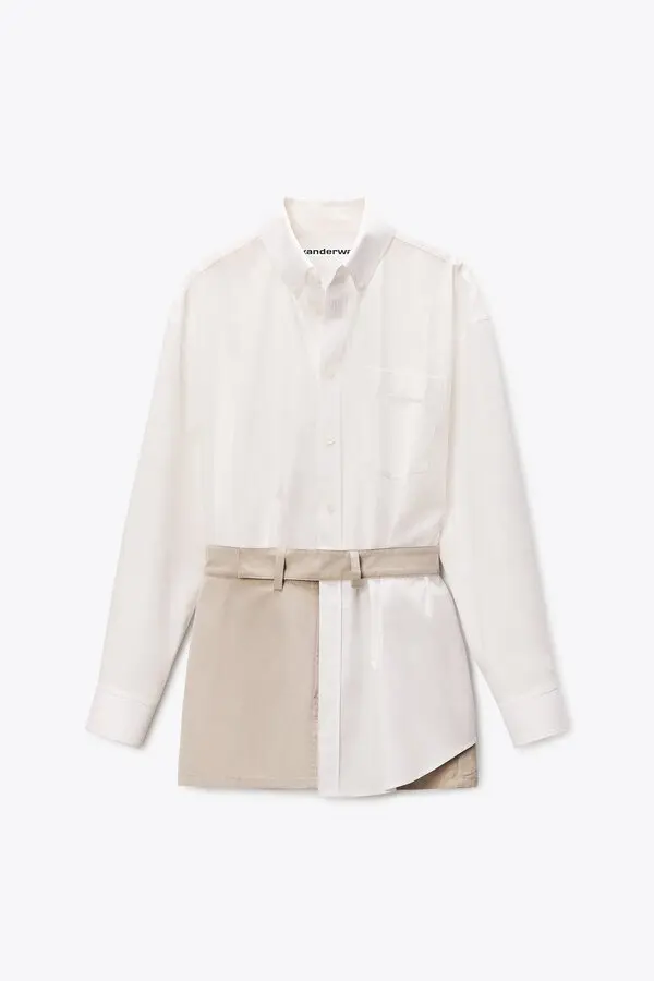 Alexander Wang Layered Shirt Mini Dress With Tucked Detail - White/stone