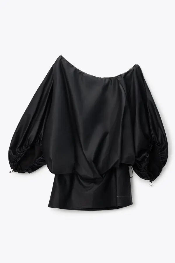 Alexander Wang Leather Gathered Off Shoulder Mini Dress