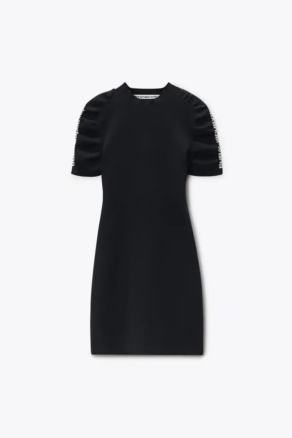 Alexander Wang Ruched Logo Short Sleeve Mini Dress