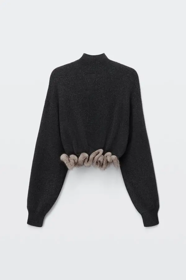 Alexander Wang Faux Fur Trim Turtleneck - Charcoal