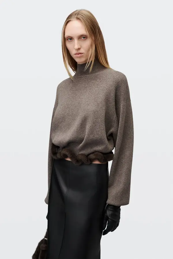 Alexander Wang Faux Fur Trim Turtleneck - Charcoal