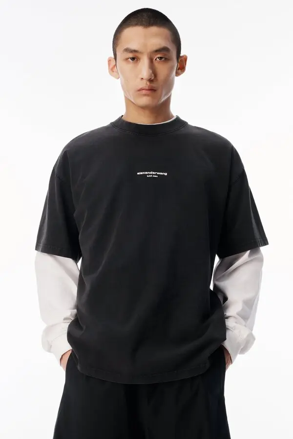 Alexander Wang Logo Print Short Sleeve Tee - Washed Black