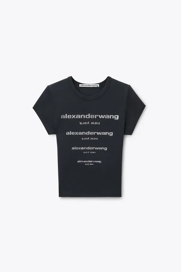 Alexander Wang Crystal Hotfix Gradient Logo Fitted Tee - Light Blue
