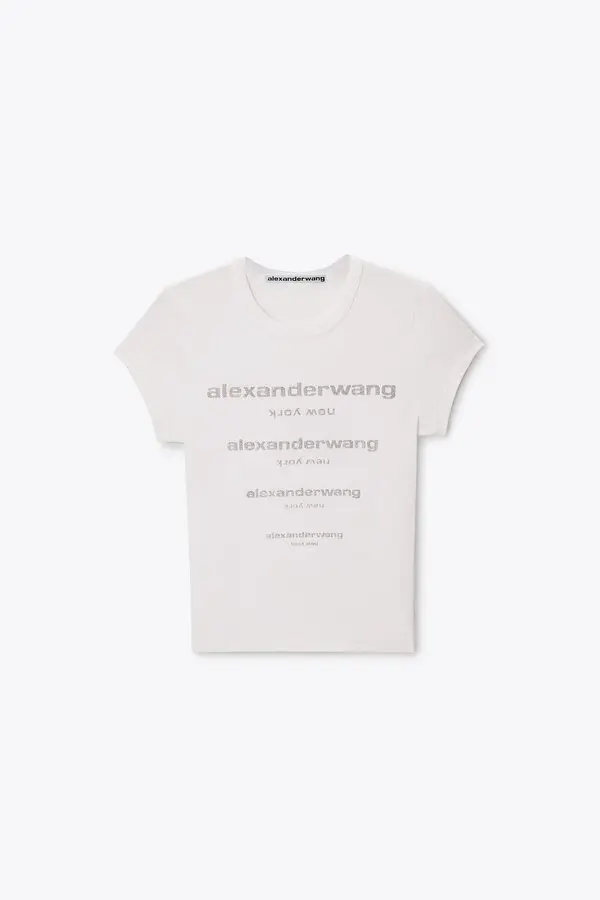 Alexander Wang Crystal Hotfix Gradient Logo Fitted Tee - White