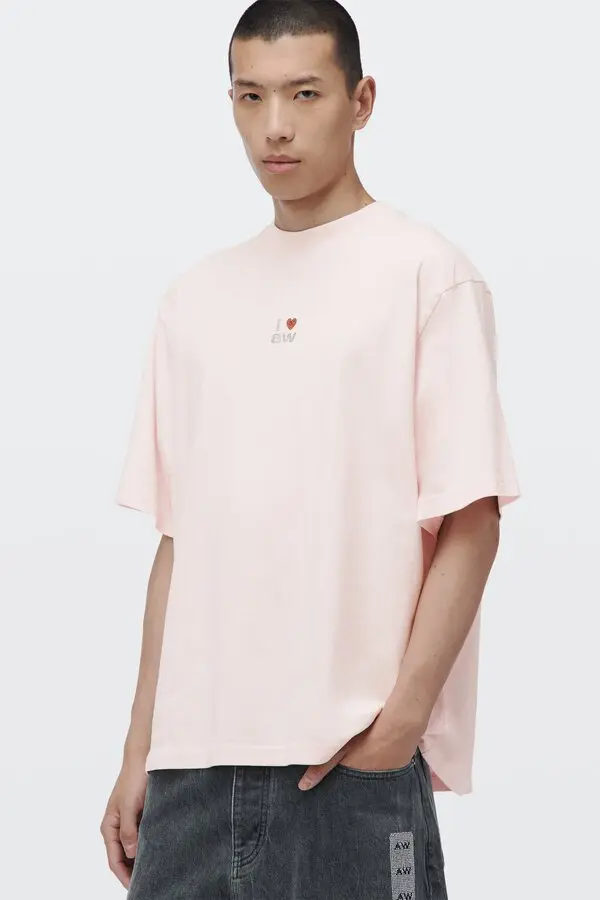 Alexander Wang Crystal Hotfix I Heart Aw Oversized Tee - Light Pink