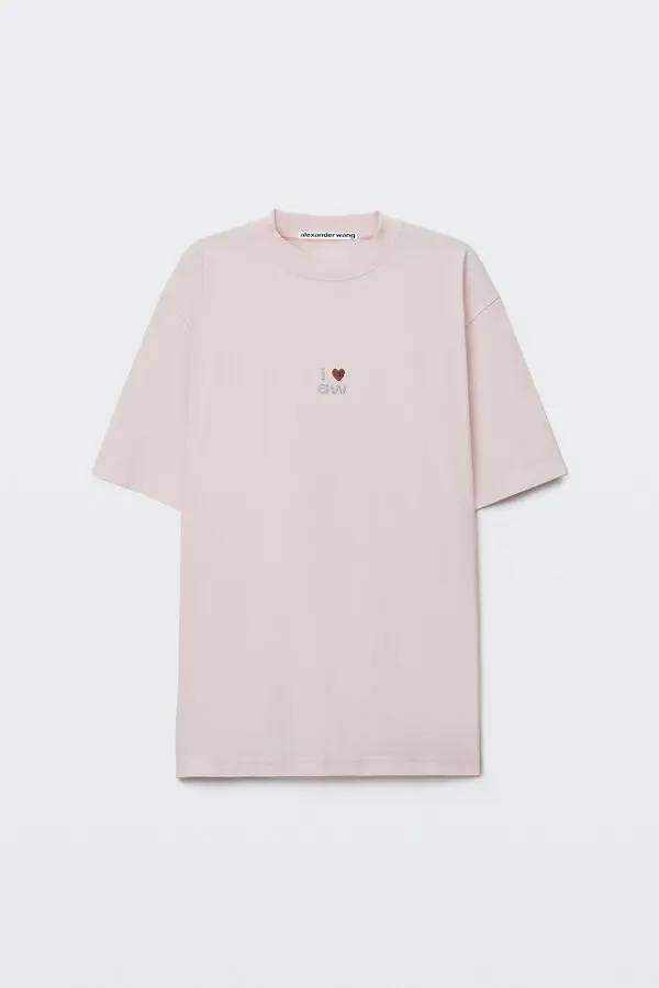 Alexander Wang Crystal Hotfix I Heart Aw Oversized Tee - Light Pink