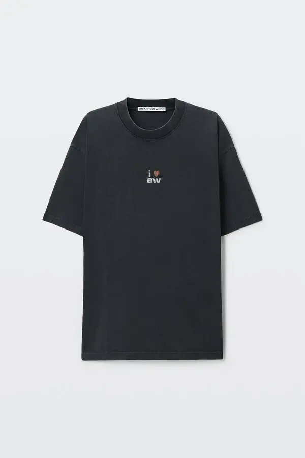 Alexander Wang Crystal Hotfix I Heart Aw Oversized Tee - Washed Black