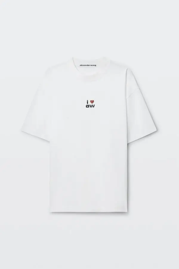 Alexander Wang Crystal Hotfix I Heart Aw Oversized Tee - White