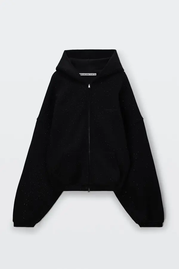 Alexander Wang Crystal Hotfix Oversized Zip-up Hoodie - Black