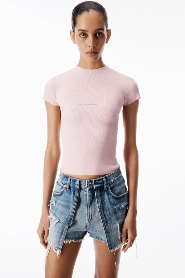 Alexander Wang Jacquard Logo Short Sleeve Crewneck Top - Light Pink