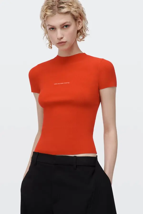 Alexander Wang Jacquard Logo Short Sleeve Crewneck Top - Silver Mink
