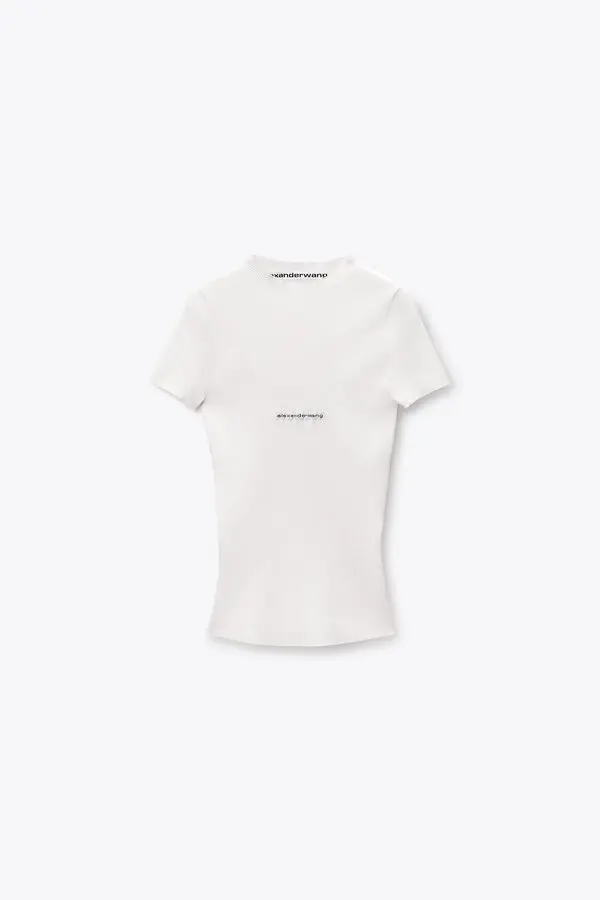 Alexander Wang Jacquard Logo Short Sleeve Crewneck Top - White