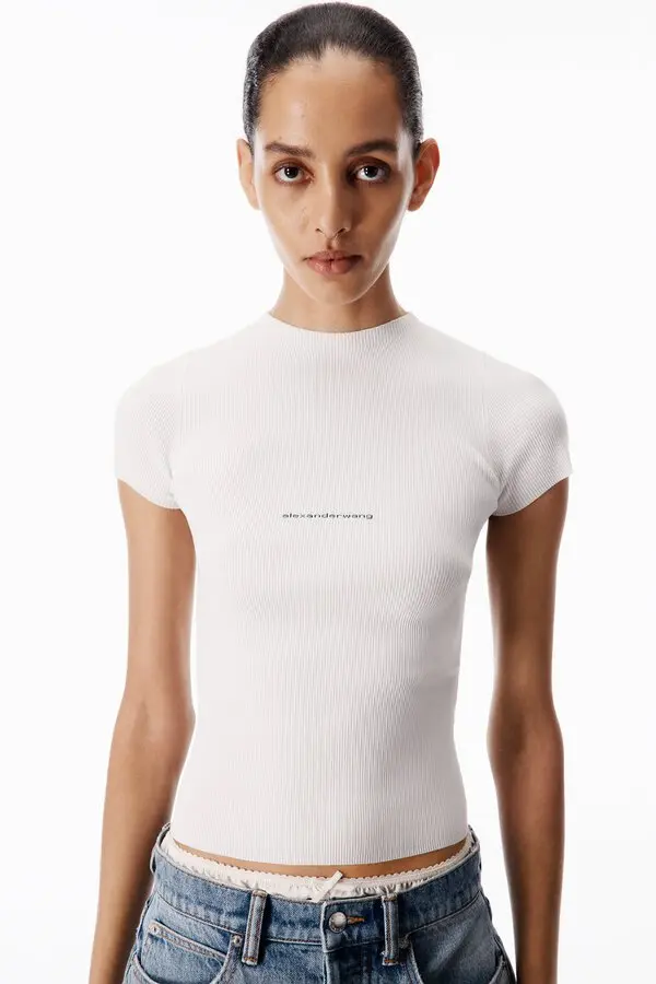 Alexander Wang Jacquard Logo Short Sleeve Crewneck Top - White
