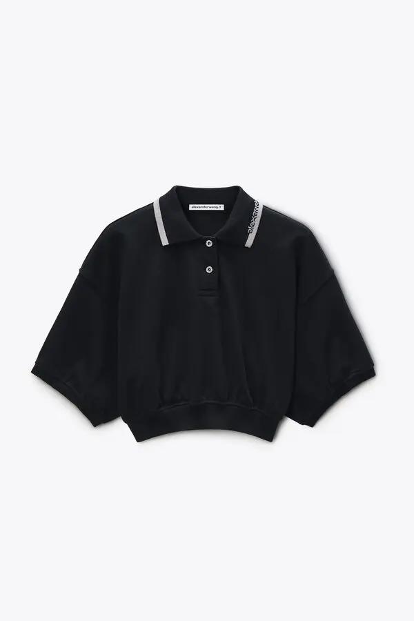Alexander Wang Cropped Cinched Cotton Polo - Black