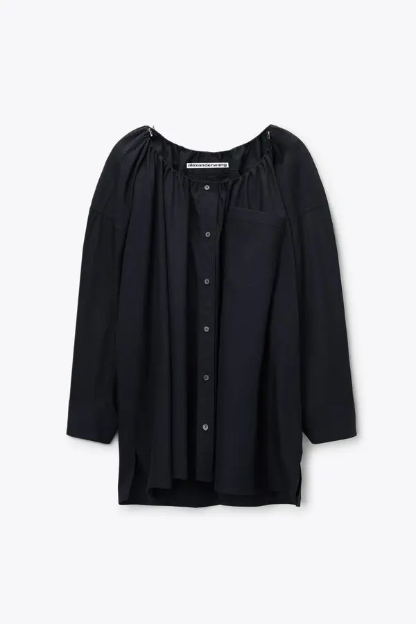 Alexander Wang Bungee Scoop Neck Mini Shirt Dress - Black