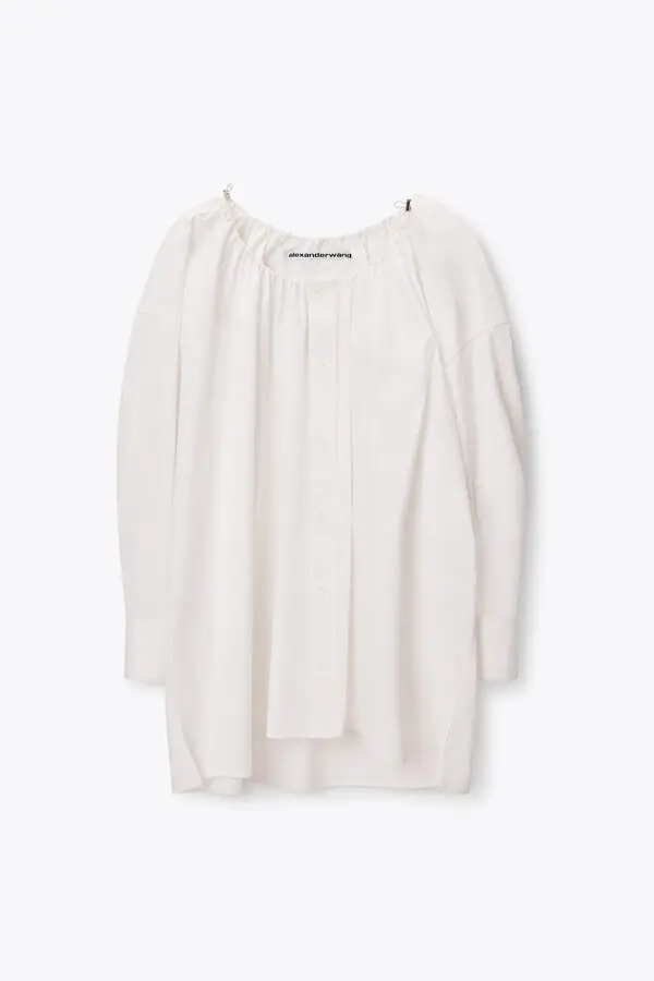 Alexander Wang Bungee Scoop Neck Mini Shirt Dress - White
