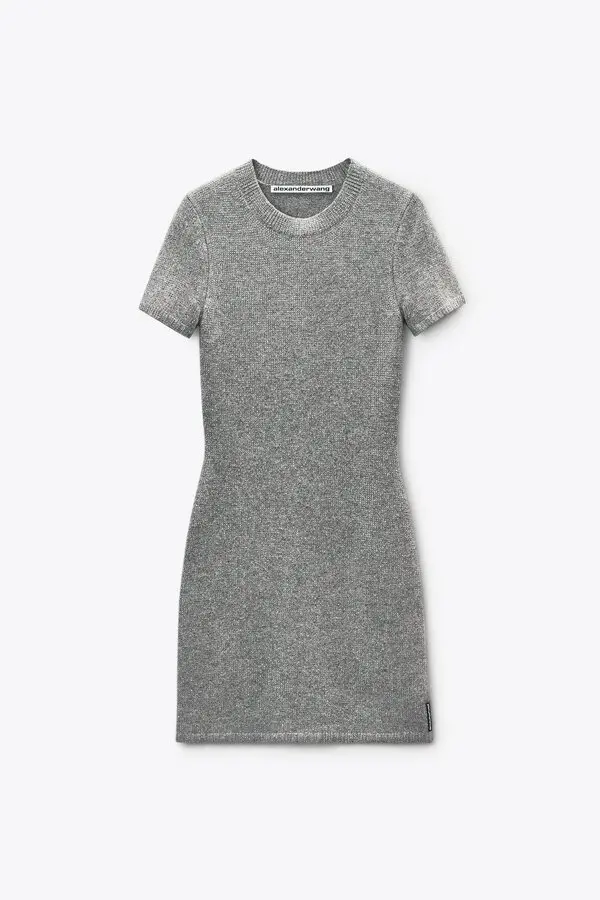 Alexander Wang Ss Crewneck Dress With Hotfix - Heather Grey