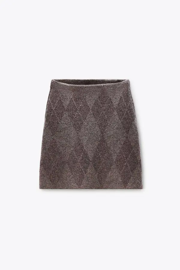Alexander Wang Crystal Hotfix Argyle Wool-blend Tennis Skirt - Brown