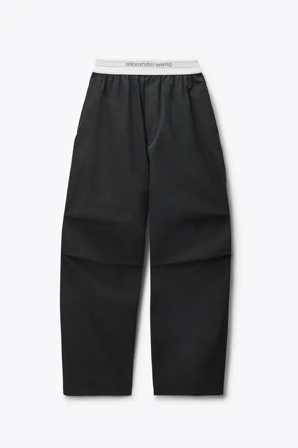 Alexander Wang Mid-rise Pleated Wide-leg Pant With Logo Elastic Waist - Black