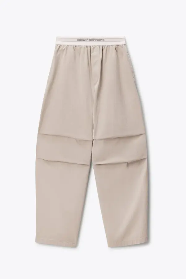Alexander Wang Mid-rise Pleated Wide-leg Pant With Logo Elastic Waist - Stone