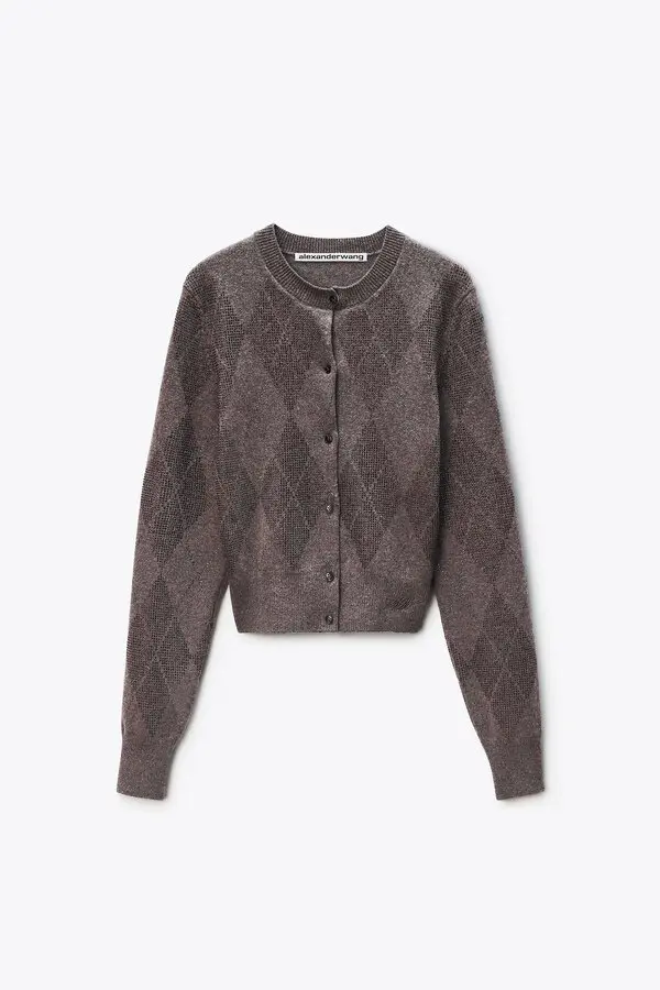 Alexander Wang Crystal Hotfix Wool-blend Argyle Cardigan - Brown