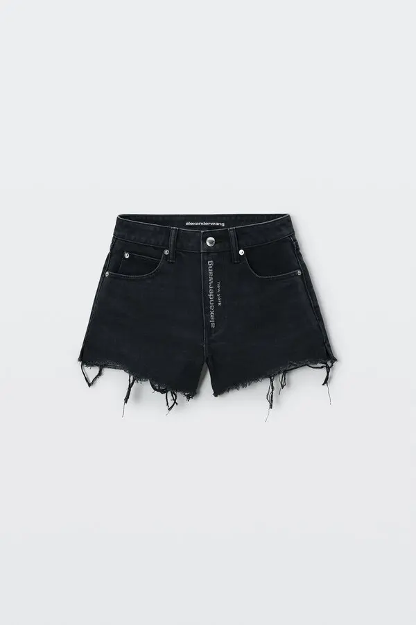 Alexander Wang Crystal Hotfix Logo Fly Relaxed Short - Faded Black