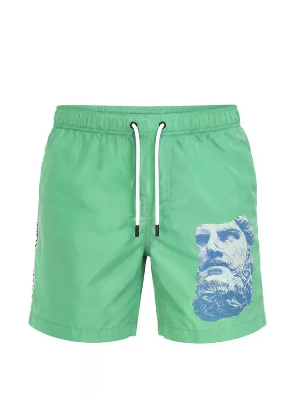 BIKKEMBERGS Greek Bust-print Logo-tape Swim Shorts - Green