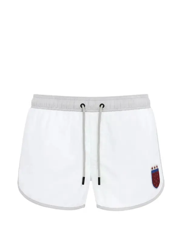 BIKKEMBERGS Logo-embroidered Contrast-piping Swim Shorts - White