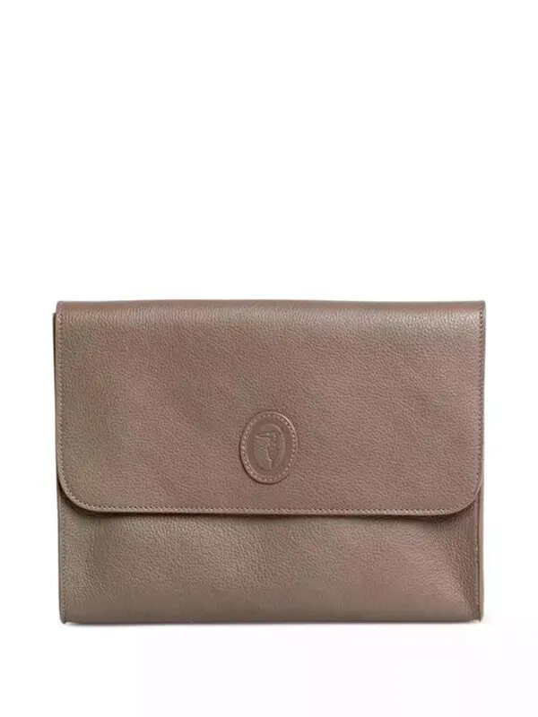 TRUSSARDI Logo-patch Pebbled Clutch Bag